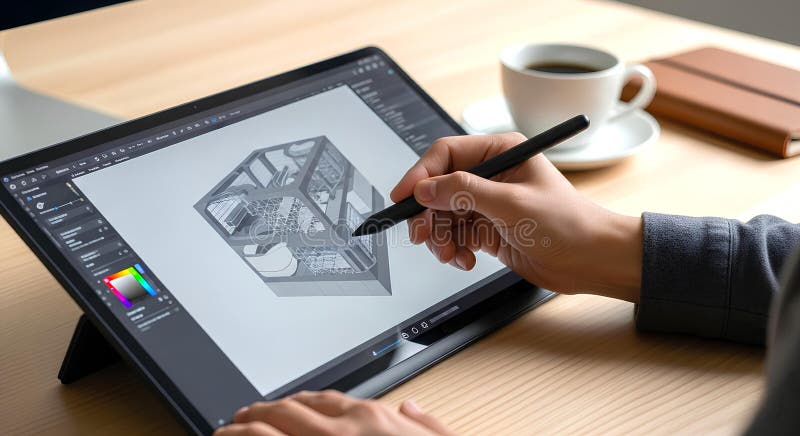 Designer Refining Interior Structure on Interactive Tablet Stock ...