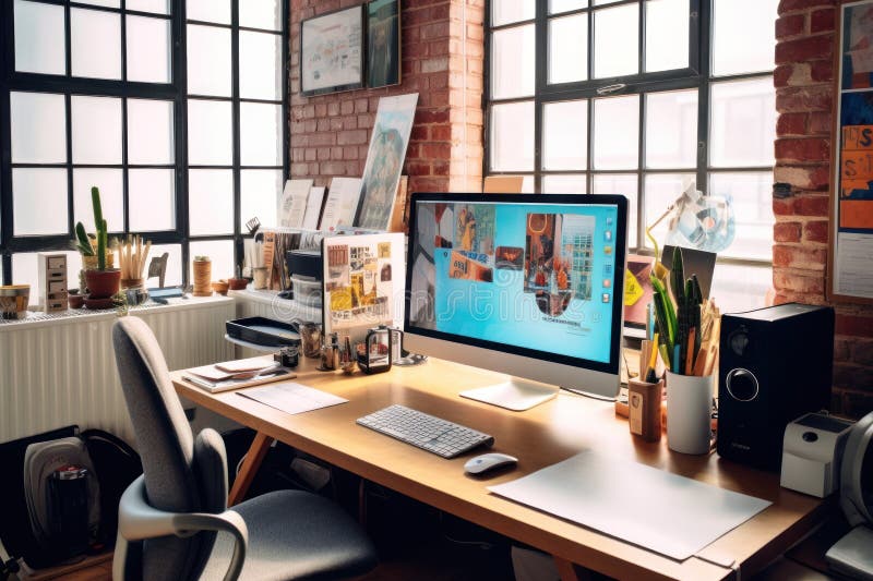 A Designer S Desk with a Computer, Designer S Working Table Stock Photo ...