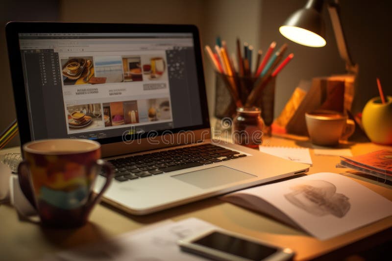 A Designer S Desk with a Laptop Designer S Working Table Generative AI ...