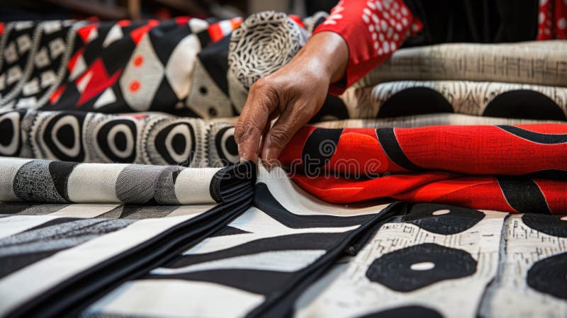 A Designer S Hand Sifting through a Collection of Bold, Geometric Print ...