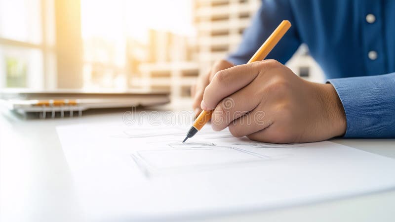 Designer Hand Drawing UI Sketch on Paper with Pencil User Interface ...