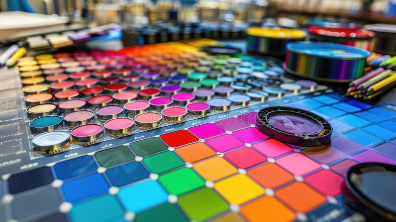 A Designer S Workspace Featuring a CMYK Color Chart and Digital Color ...