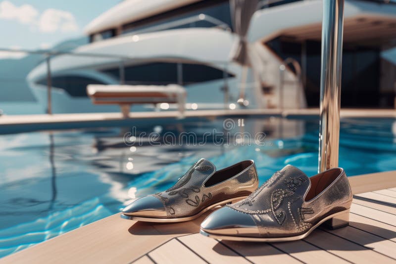 Designer Shoes by the Poolside of a Luxury Yacht Stock Photo - Image of ...