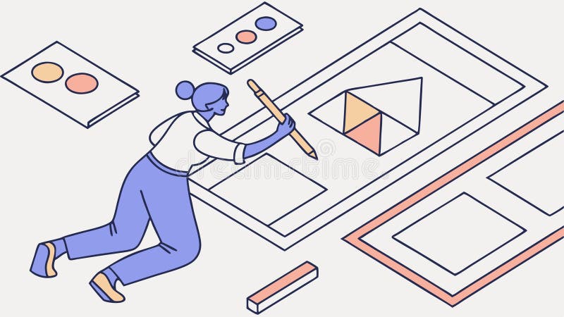 A Designer Sketching a Geometric Logo on a Large Document, Vector ...