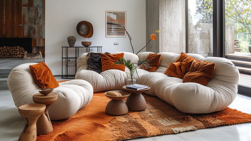 Designer Sofa in the Interior. Sofa Made of Wood and Fabric Stands in ...