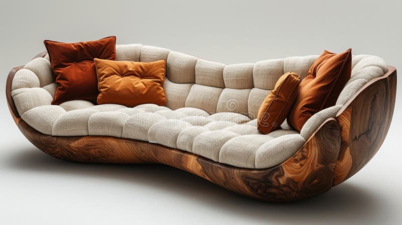 Designer Sofa Stands on a White Isolated Background . Sofa Made of Wood ...
