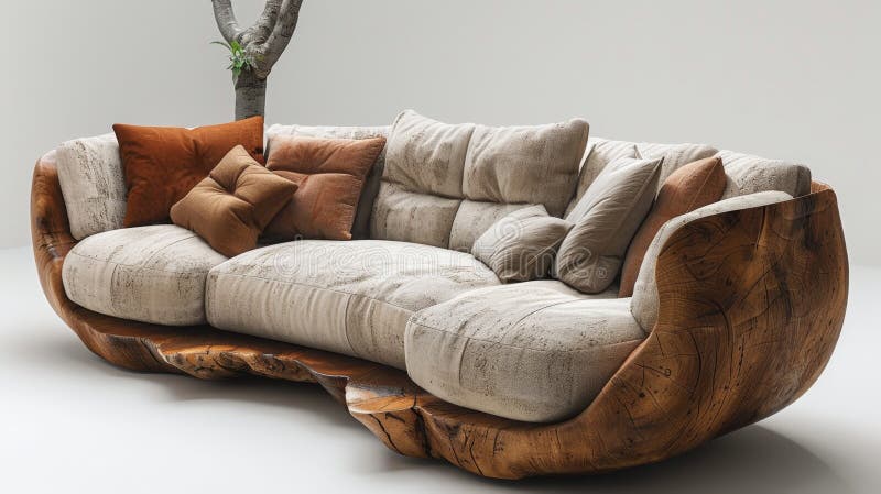 Designer Sofa Stands on a White Isolated Background . Sofa Made of Wood ...