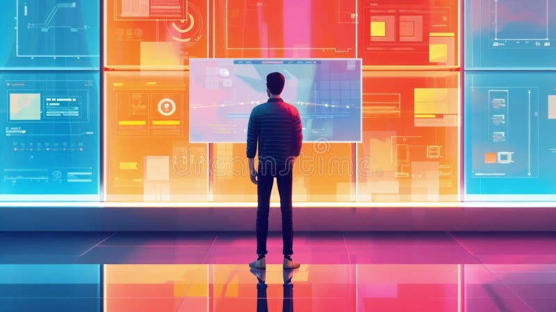 A Designer Standing in Front of a Digital Wall Fully Immersed in an AR ...