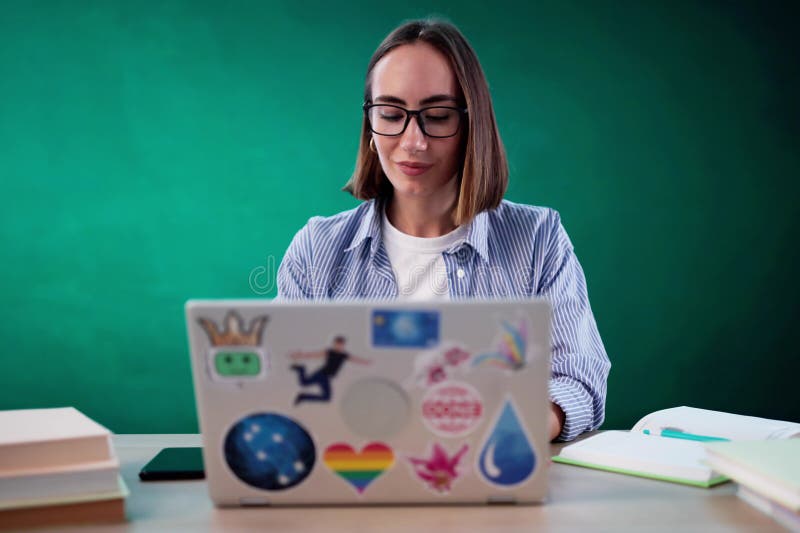 Designer Student Girl in at Class Using Laptop Stock Image - Image of ...