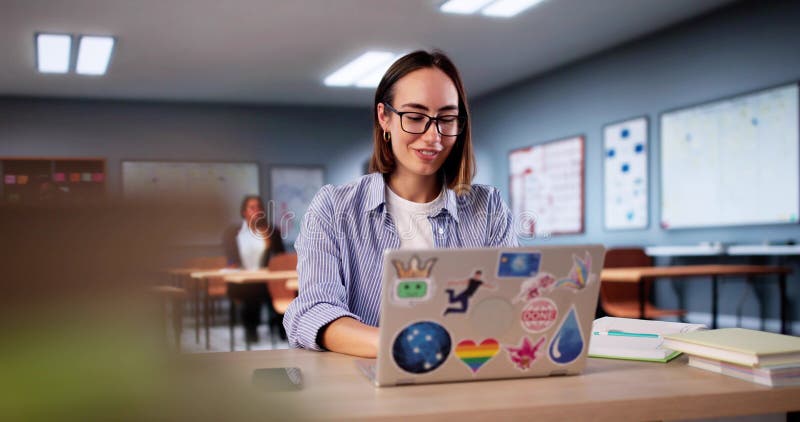 Designer Student Girl in at Class Using Laptop Stock Image - Image of ...