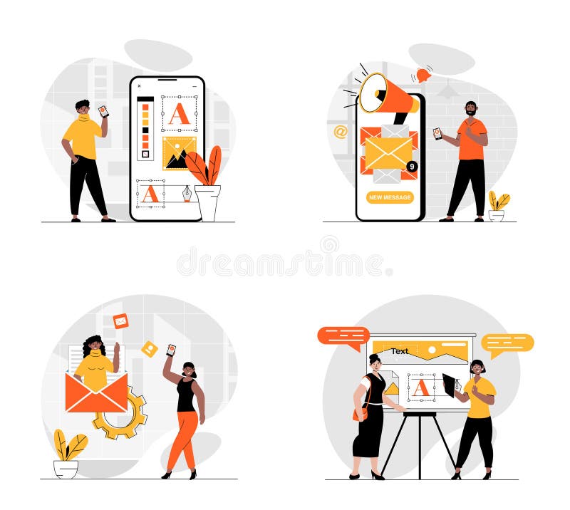 Designer Studio Concept with Character Set. Vector Illustrations Stock ...