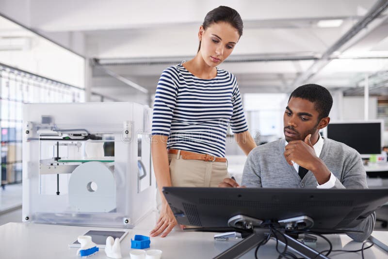 Designer, Teamwork and Working with 3D Printer in Office for Project ...