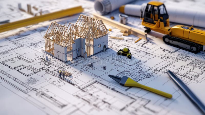 Designer Tools Over Blueprints Stock Illustration - Illustration of ...