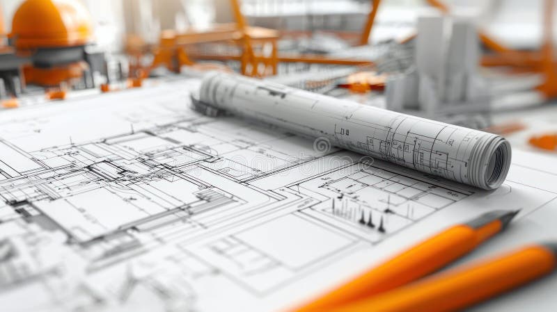 Designer Tools Over Blueprints Stock Illustration - Illustration of ...