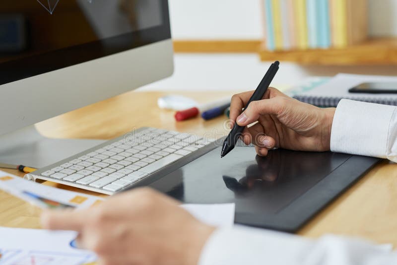 Designer Using Digital Pen and Graphic Tablet Stock Photo - Image of ...