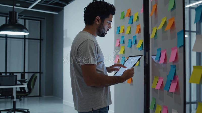 Designer Using Digital Tablet and Sticky Notes in Office Stock Footage ...