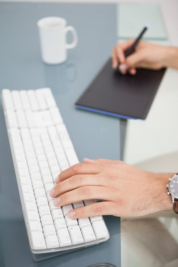Designer Using Digitizer and Typing on Keyboard Stock Image - Image of ...