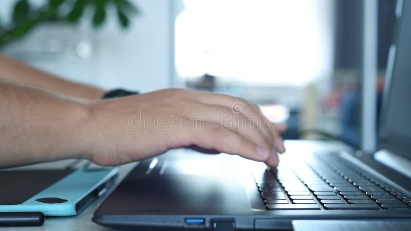 Designer Using Graphic Tablet and Typing on Laptop. Stock Video - Video ...