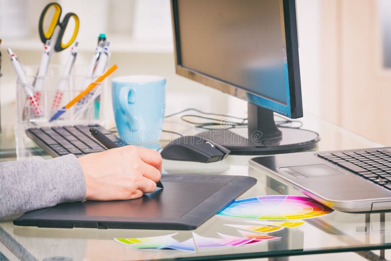 Designer Using Graphics Tablet Stock Image - Image of designer, design ...