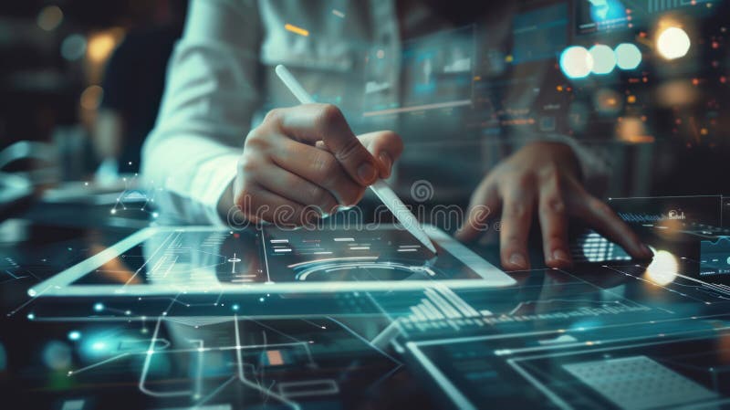 A Designer Using a Stylus on a Tablet with CAD Software, Emphasizing ...