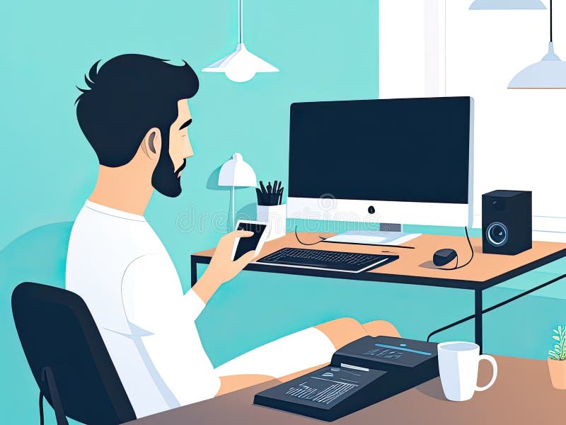 Designer Utilizing Modern Computer Technology Stock Illustration ...