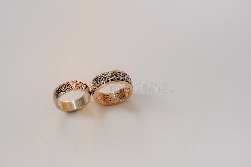 Designer Wedding Rings Lying on the Surface. Two Wedding Rings Stock ...