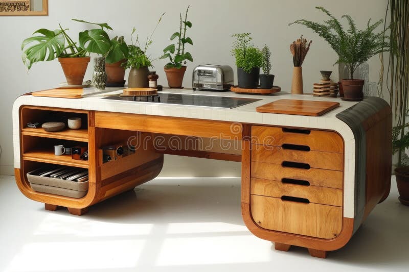 A Designer Wooden Table in the Interior of the Room. Modern Design ...