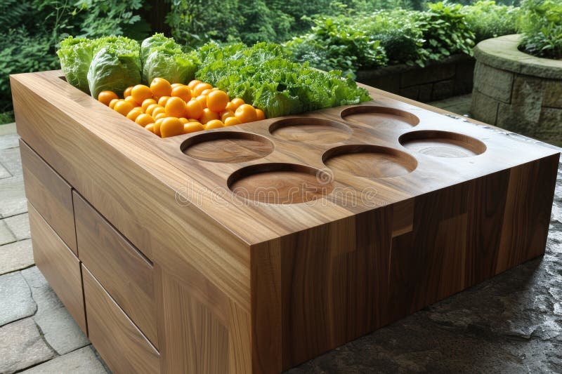 A Designer Wooden Table in the Interior of the Room. Modern Design ...