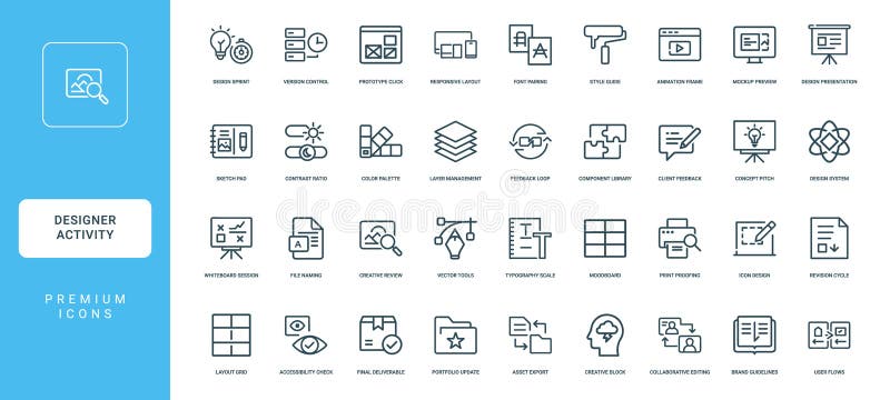 Designer Work Activity Themed Icon Set Stock Vector - Illustration of ...