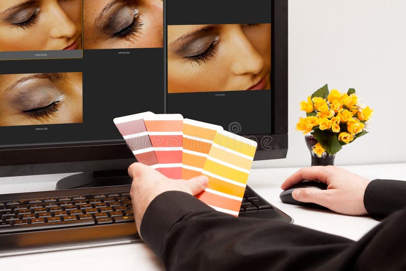 Graphic Designer at Work. Color Samples. Stock Photo - Image of palette ...