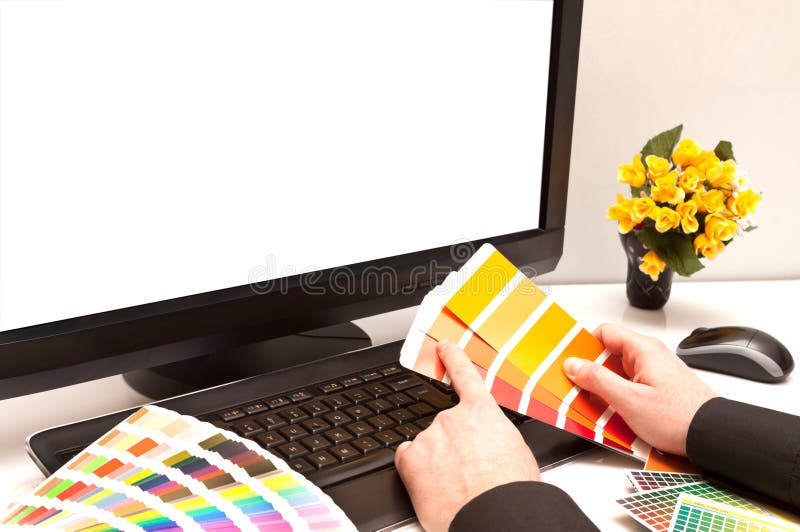 Designer at Work. Color Samples Stock Image - Image of artist, hand ...