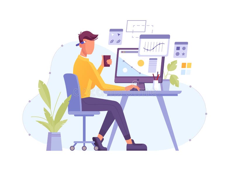 Designer Work in Design Studio Illustrator Creator Stock Vector ...