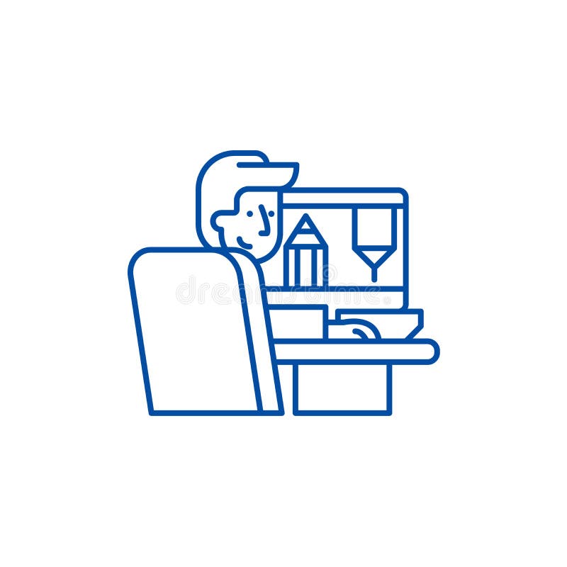 Designer at Work Line Icon, Vector. Designer at Work Outline Sign ...