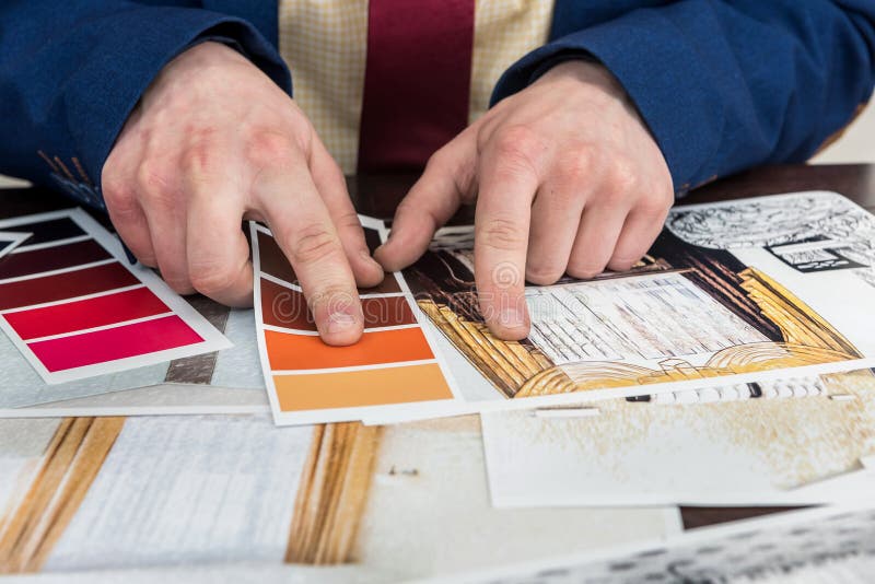 Designer Work at Office with Home Creative Sketch and Color Sample for ...