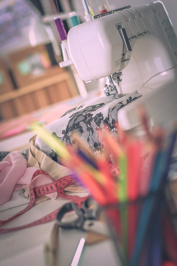 Designer Work Place with Sew Manikins, in Office Stock Image - Image of ...