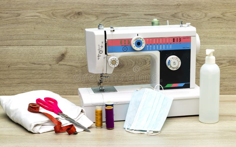 Designer Work Place Sewing Machine and Medical Mask, Gel in Office ...