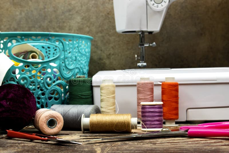 Designer Work Place Sewing Machine in Office. Stock Photo - Image of ...