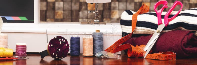 Designer Work Place Sewing Machine in Office Stock Photo - Image of ...