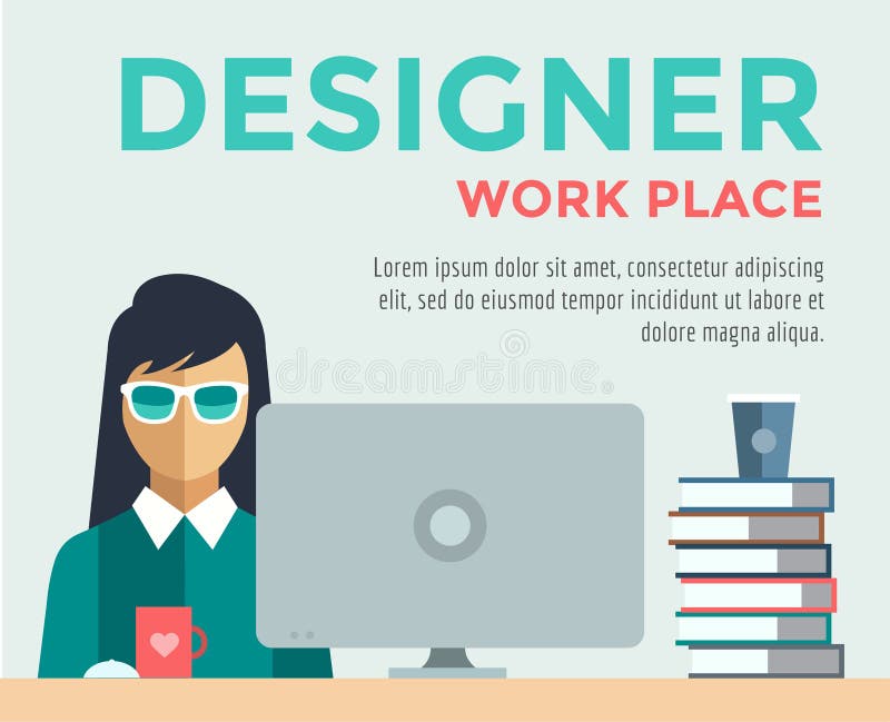 Designer on Work Place Vector Logo Illustration Stock Vector ...