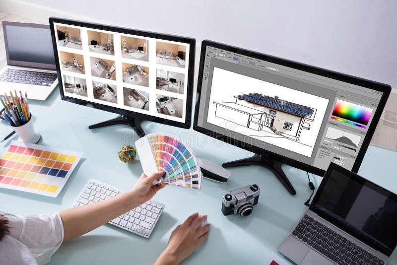 Designer Working on Color Selection for House Stock Image - Image of ...