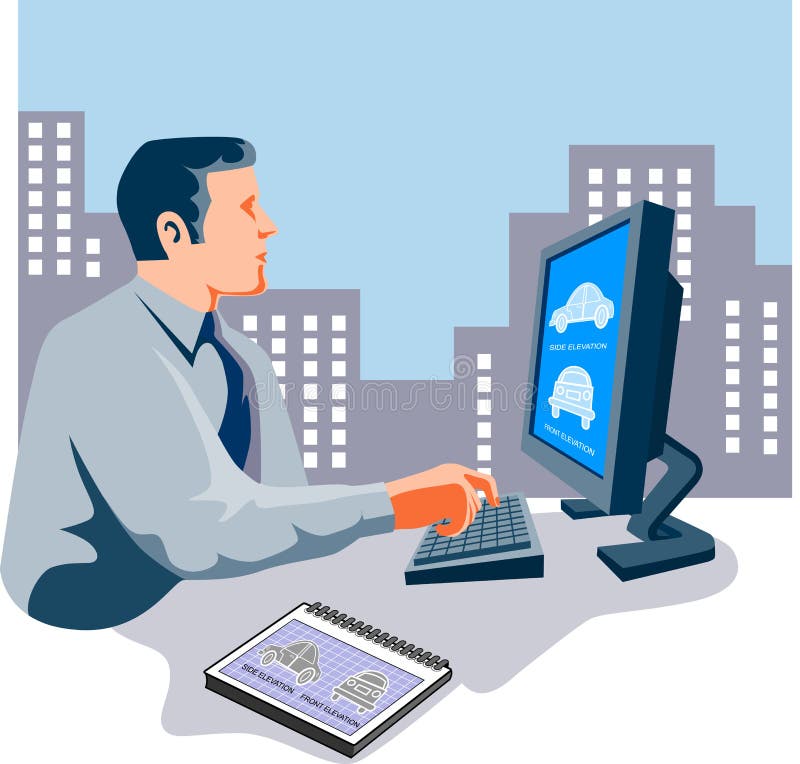 Designer Working on Computer Stock Vector - Illustration of worker ...