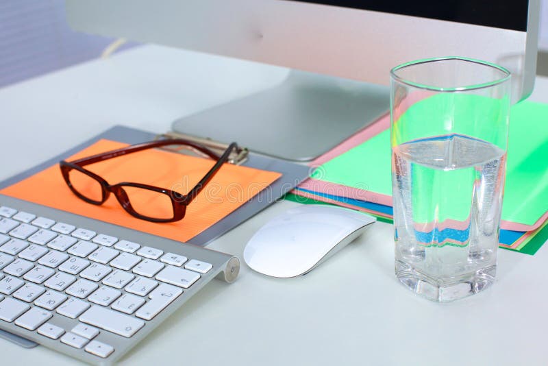 Designer Working Desk with Computer and Paperwork Stock Image - Image ...