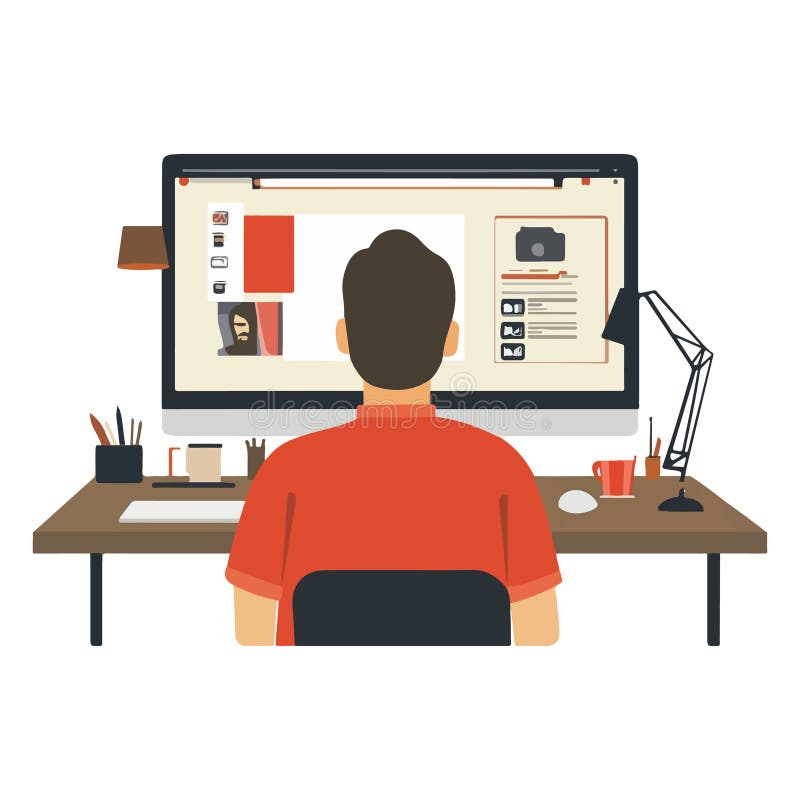 Designer Working at Desk stock vector. Illustration of computer - 336543180