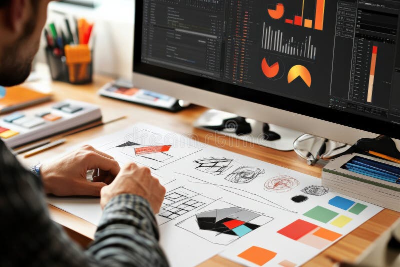 Creative Design Process on Desktop Stock Illustration - Illustration of ...