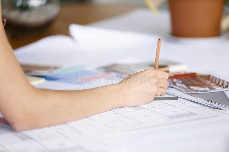 Designer Working at Her Desk Stock Image - Image of architecture ...