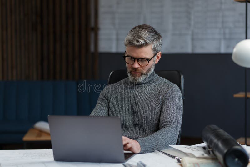 Laptop of a Architect Who Plans a House Stock Image - Image of ...