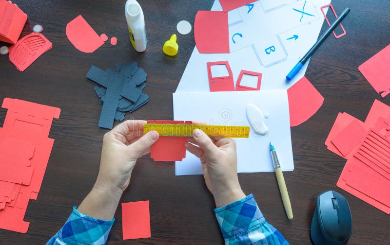 Designer Working with Paper Modeling Craft Template Stock Photo - Image ...