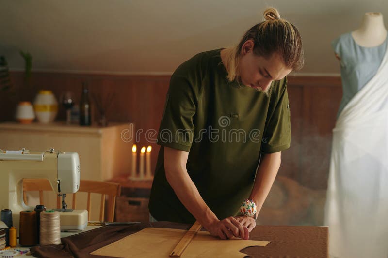 Designer Working with Patterns in Workshop Stock Photo - Image of ...