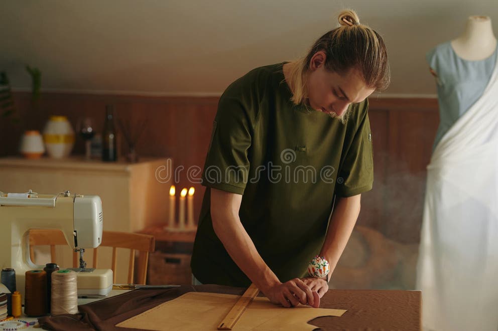 Designer Working with Patterns in Workshop Stock Photo - Image of ...