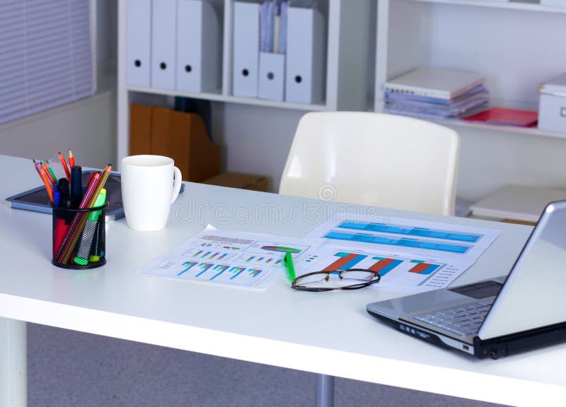 Designer Working Place with Computer and Paperwork Stock Photo - Image ...